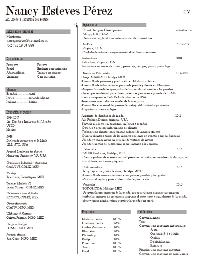 CV Español Nancy Esteves | PDF | Ropa