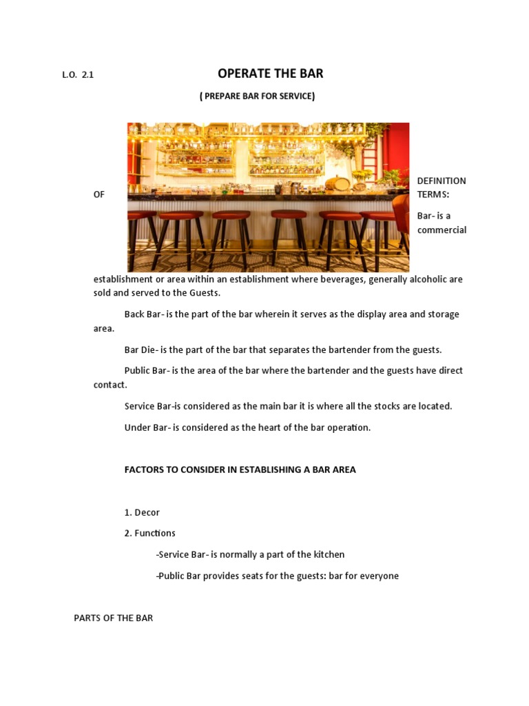 Bar Operations & Equipment Guide | PDF | Bar (Establishment) | Drink