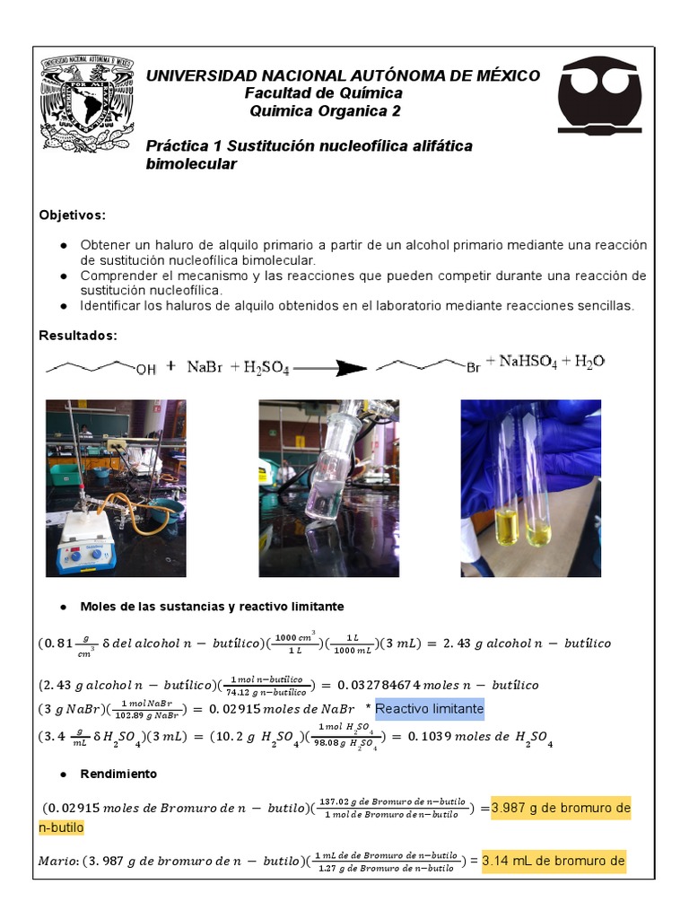 Práctica 1 Sustitución Nucleofílica Alifática Bimolecular | PDF ...