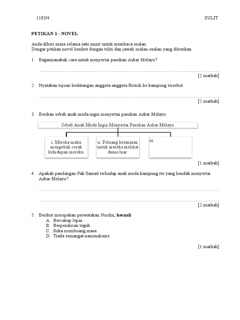 2022 - Ujian Rasmi 1 BM K4 (Soalan) | PDF