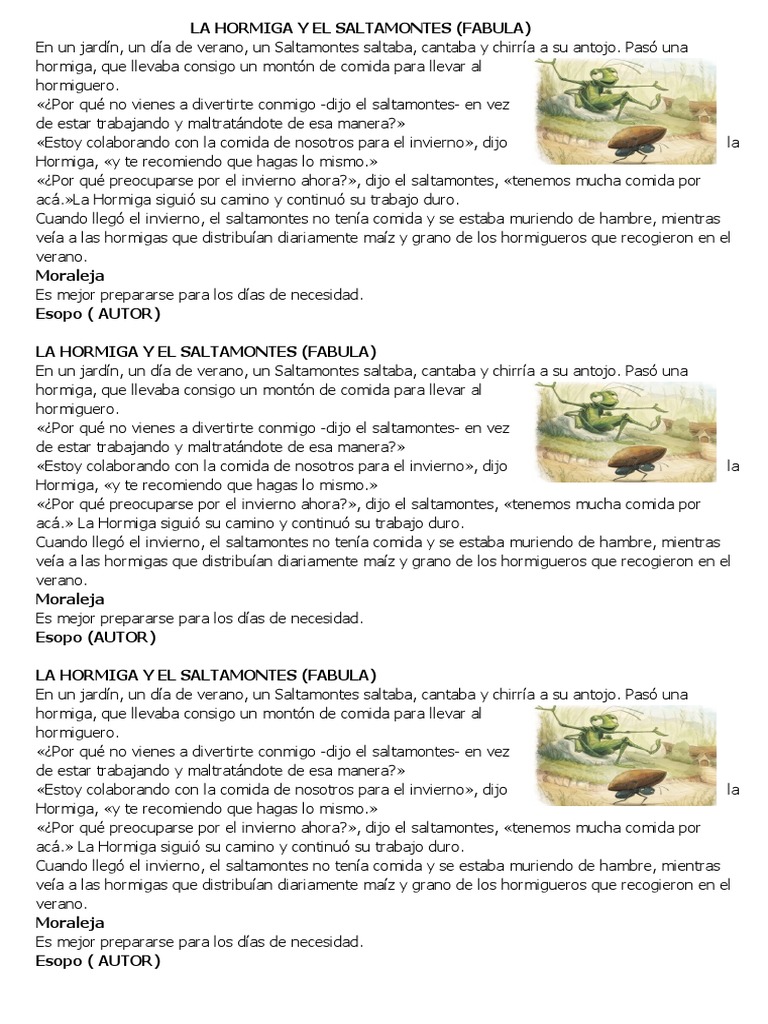 La Hormiga y El Saltamontes Lectura | PDF | Zoología | Etología