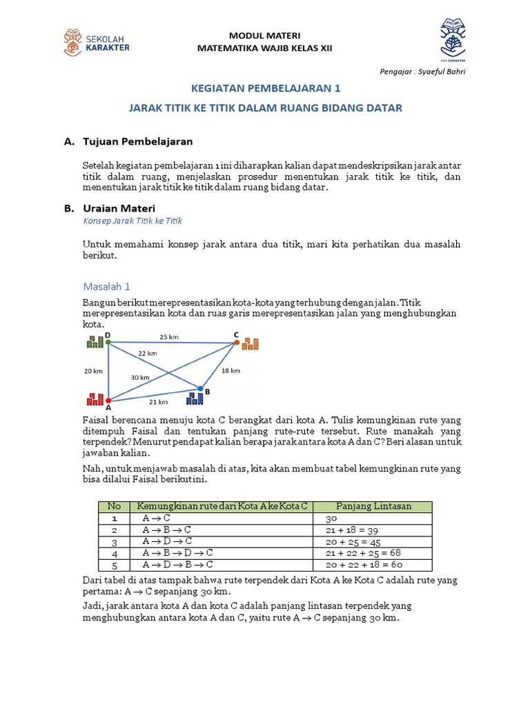 KP 1 Jarak Titik Ke Titik Dalam Ruang Bidang Datar | PDF