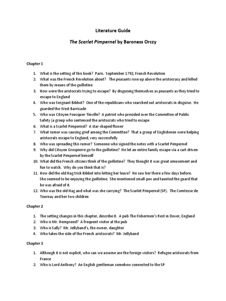 The-Scarlet-Pimpernel Chapter Questions | PDF | The Scarlet Pimpernel