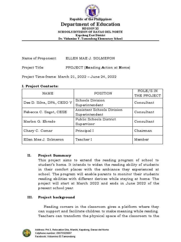 Project REAH: Reading Action at Home | PDF | Literacy | Learning