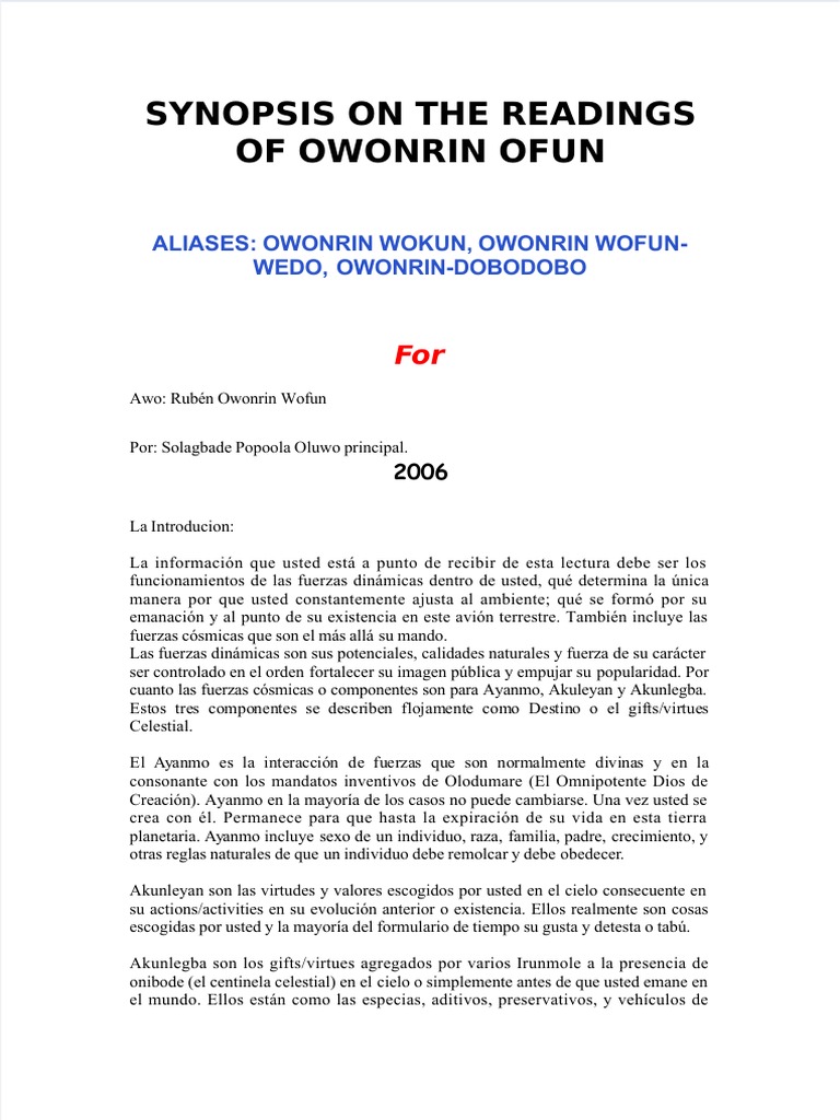 Owonrin Ofun | PDF | Supersticiones | Religiones religiosas