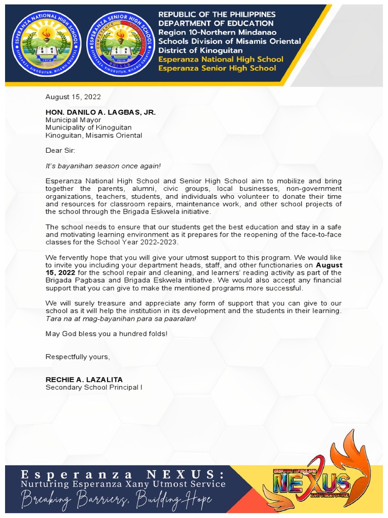 Brigada Eskwela Commitment Invitation | PDF | Teachers | Volunteering