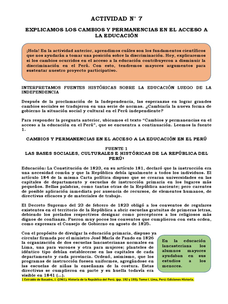 Actividad 7 CCSS Cuarto | PDF | Perú | Discriminación