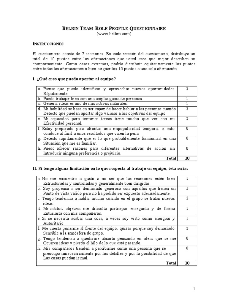 5° Producto 02 Test Belbin | PDF