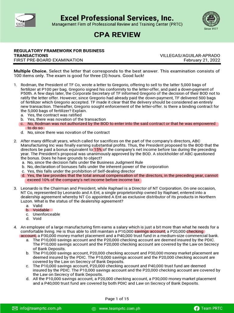 PRTC - RFBT First Preboard | PDF | Limited Partnership | Annulment