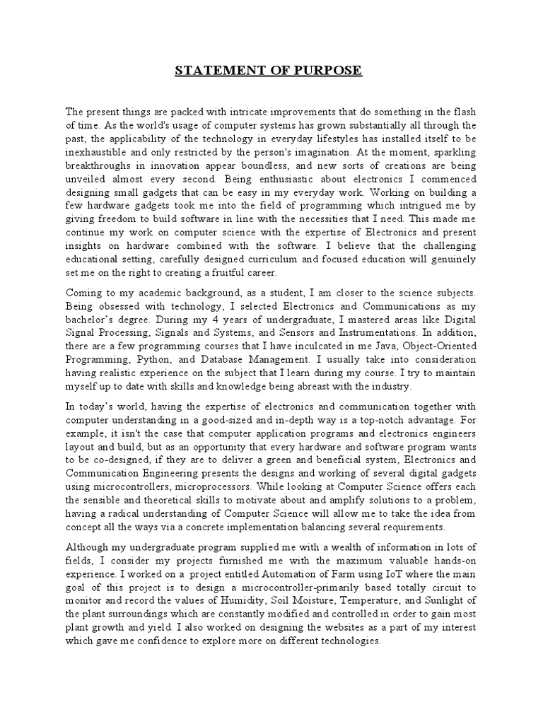 Statement of Purpose | PDF | Computer Science | Computer Programming