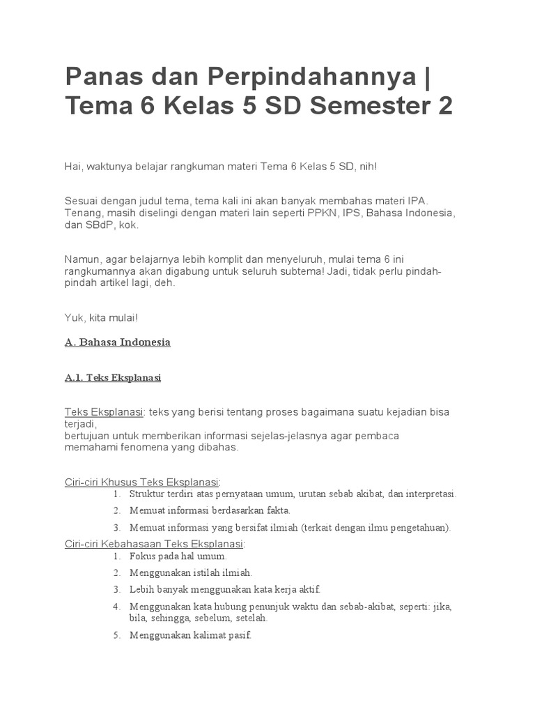 Ringkasan Materi Kelas 5 Tema 6 Pdf