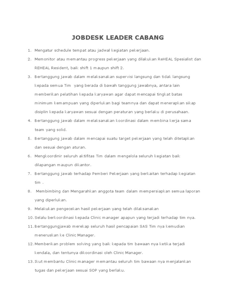 Jobdesk Leader Cabang | PDF | Karier & Perkembangan | Pengelolaan ...