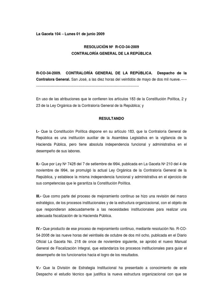 Reglamento - Ley 7428 - Ley Organica de La Contraloria General de La Republica | PDF | Auditoría ...