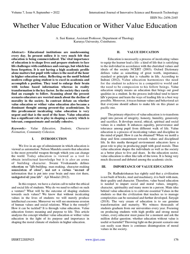 Whether Value Education or Wither Value Education | PDF | Morality | Community