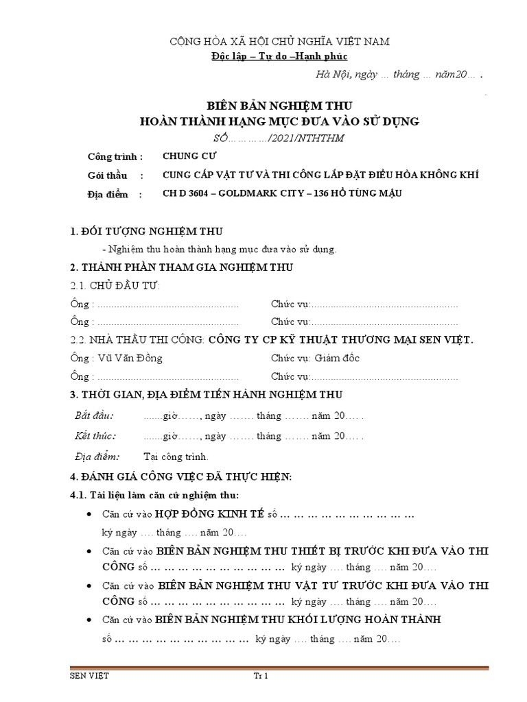 03-BB NT Hoàn Thành H NG M C Đưa Vào S D NG | PDF