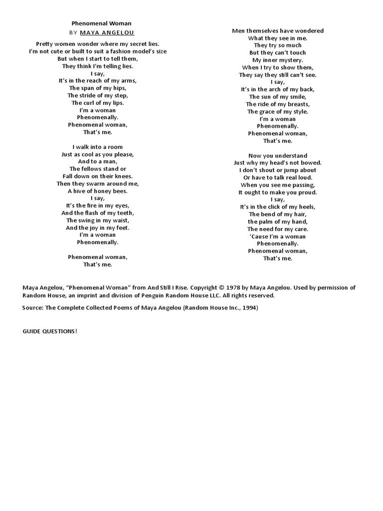 Phenomenal Woman by Maya Angelou | PDF