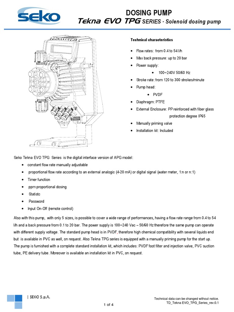 Seko Tekna Evo TPG Datasheet | PDF | Pump | Power Supply