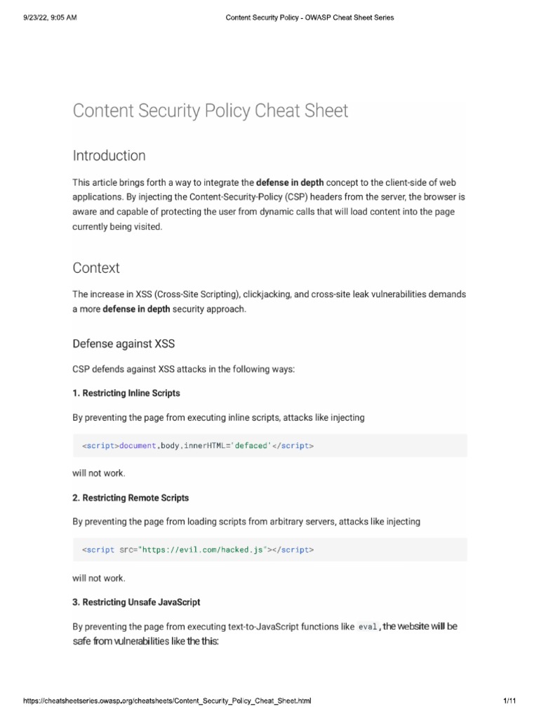 Content Security Policy Cheatsheet | PDF