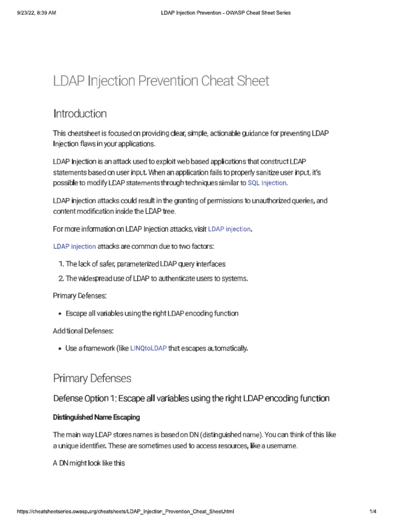 Ldap Injection Prevention | PDF Ldap Injection Prevention | PDF
