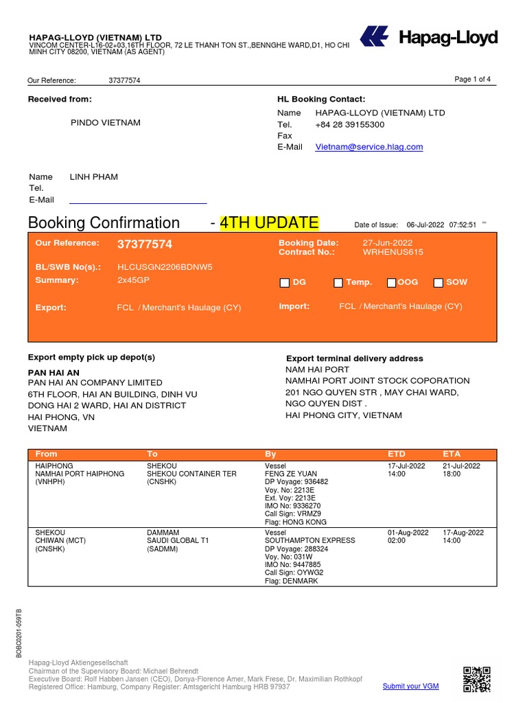 BKG HL-37377574 UPDATED 4TH - Sunrise 22125-126 | PDF | Cargo | Bill Of ...