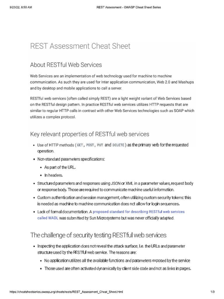 REST Assessment Cheatsheet | PDF