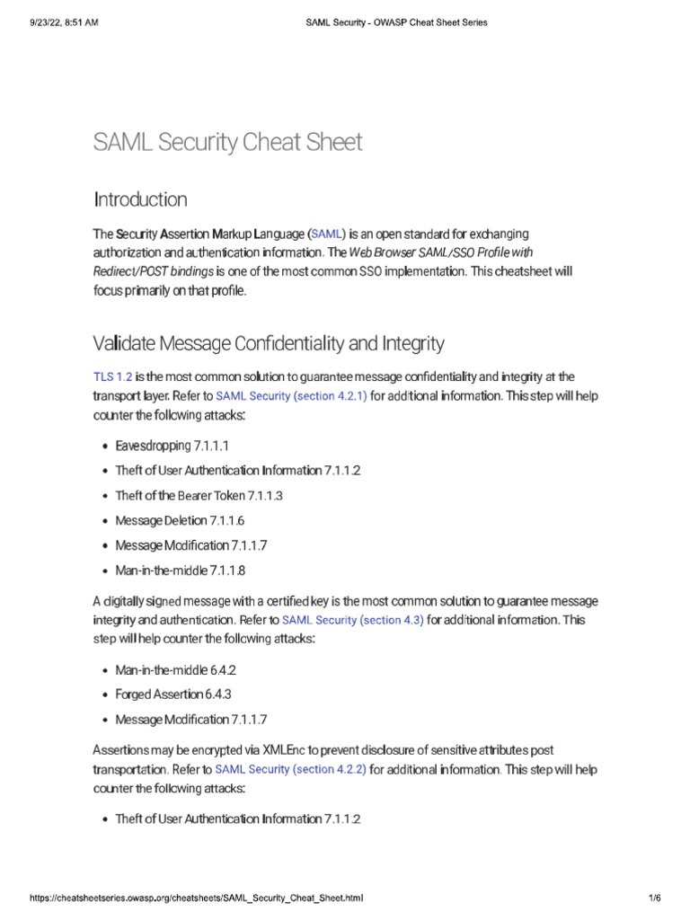 SAML Security Cheatsheet | PDF