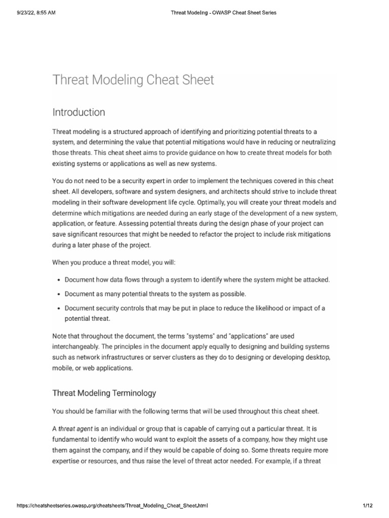 Threat Modeling Cheatsheet | PDF