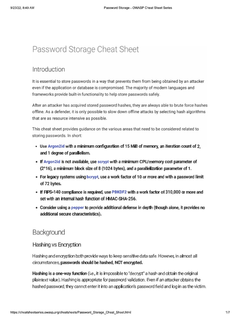 Password Storage Cheatsheet | PDF