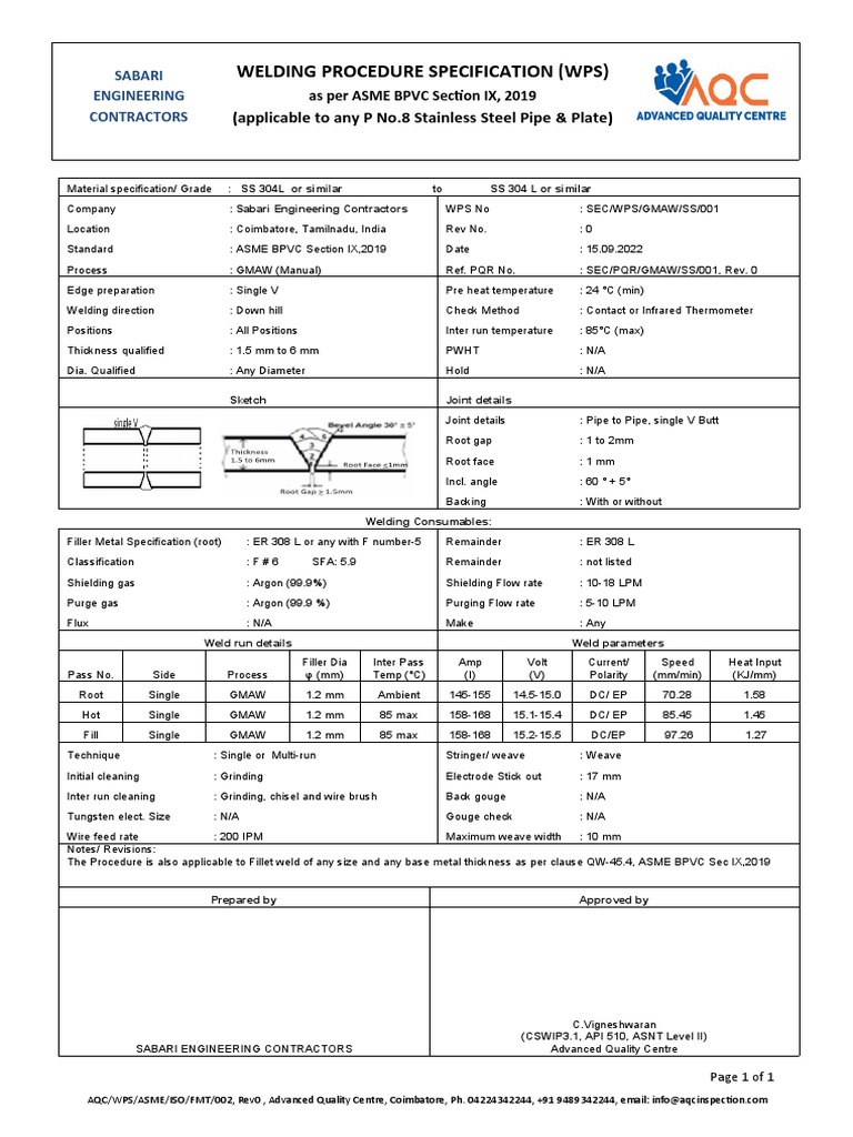 WPS 01 - Pipe - SS | Download Free PDF | Welding | Construction