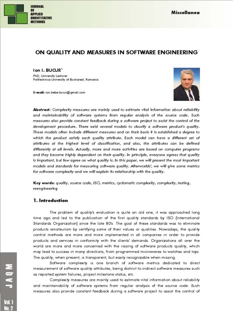 On Quality and Measures in Software Engineering: Miscellanea | PDF | Software Quality ...