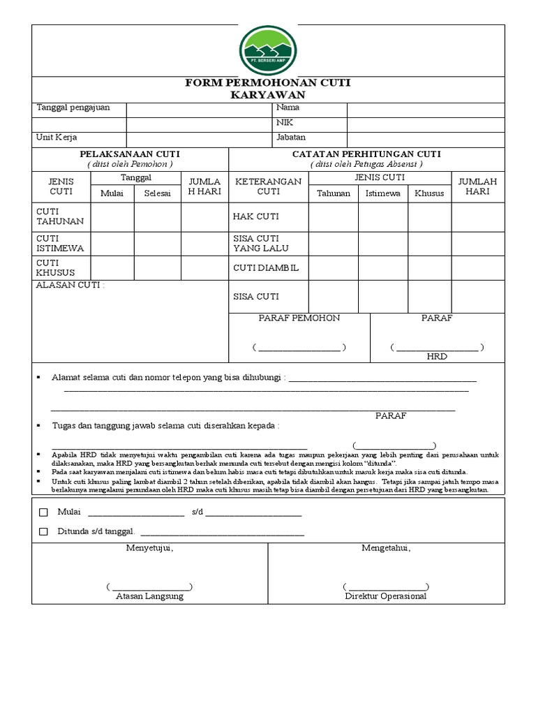 Form Permohonan Cuti Karyawan | PDF