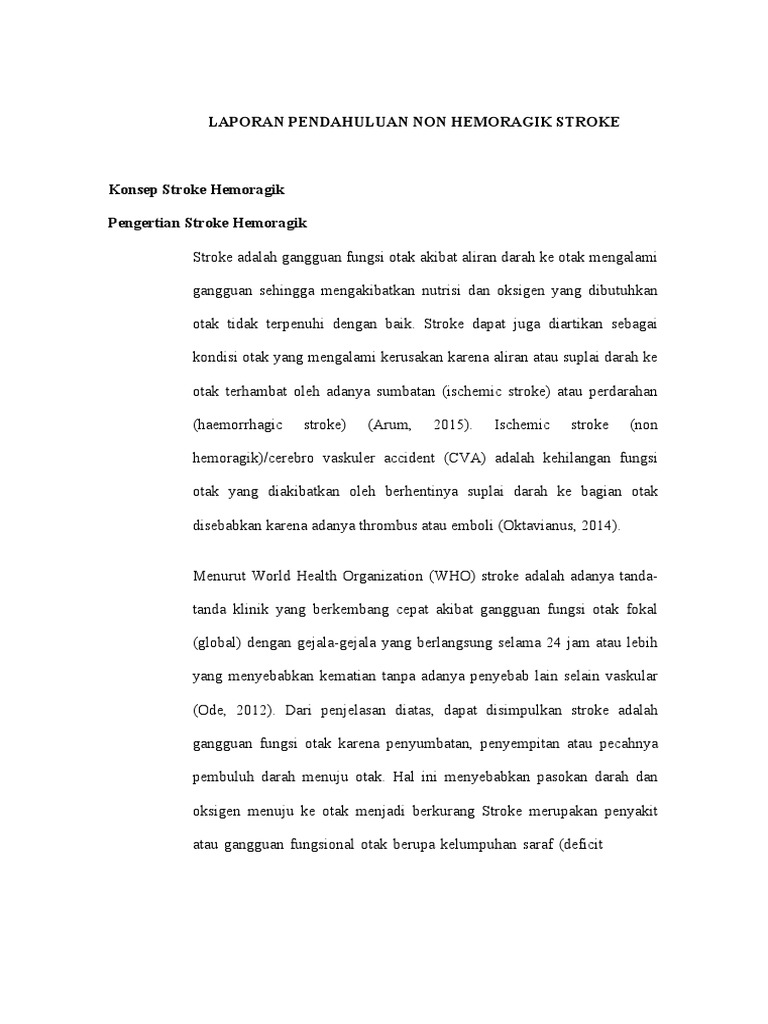 Laporan Pendahuluan Non Hemoragik Stroke | PDF | Pengembangan Diri | Kesehatan Holistik