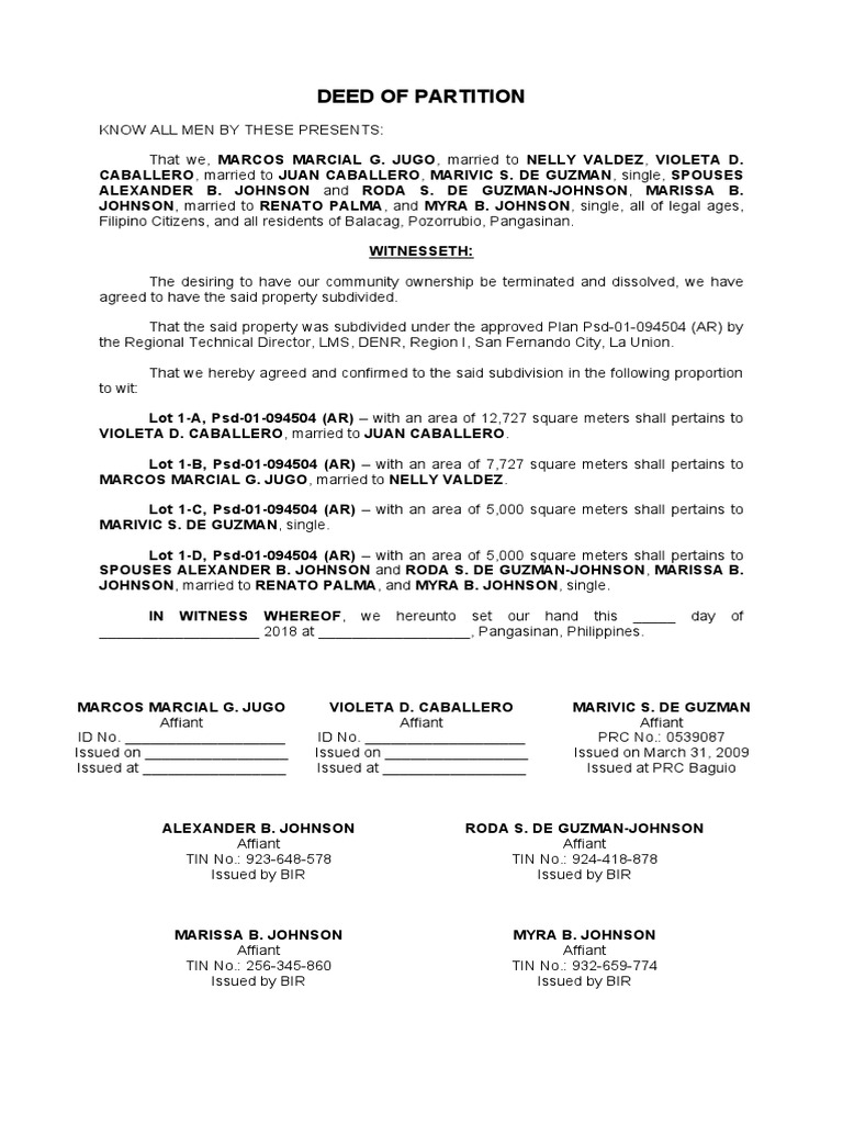 DEED of PARTITION de Guzman and Johnson | PDF | Document | Common Law