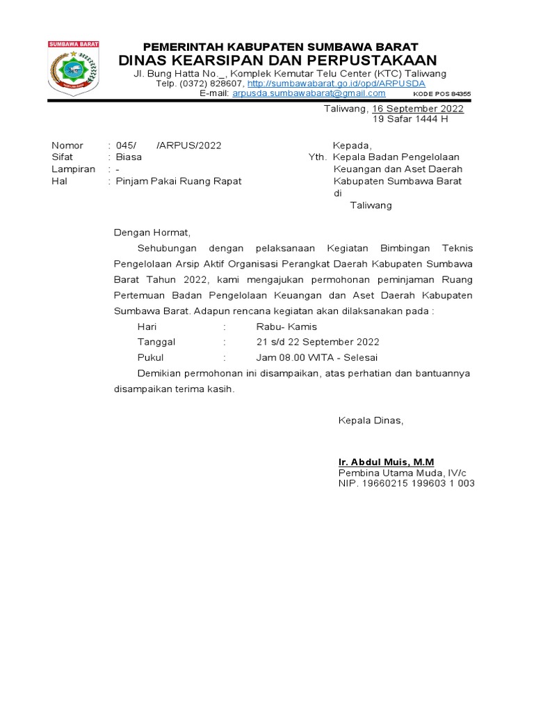 SURAT Pinjam Pakai Ruangan | PDF