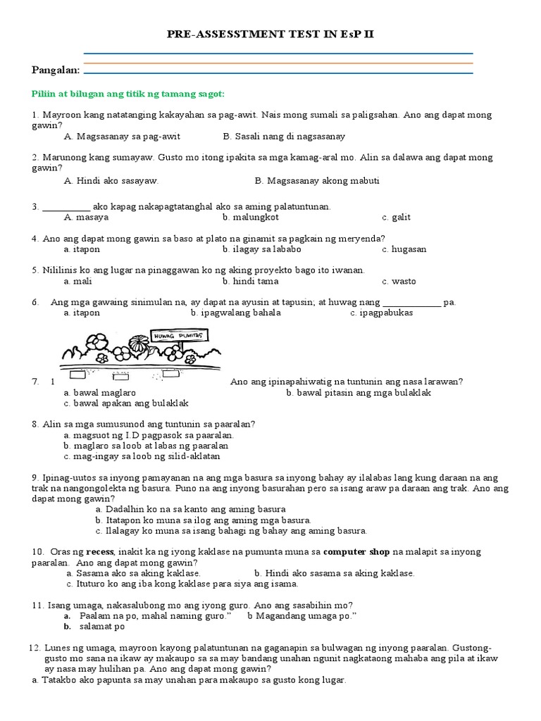 Pre-Test - Esp 2 | PDF