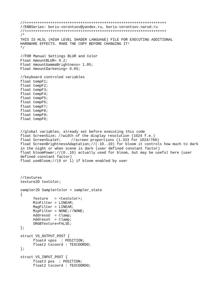 Hlsl File For Additional Hardware Effects Including Manual Settings For Blur And Color
