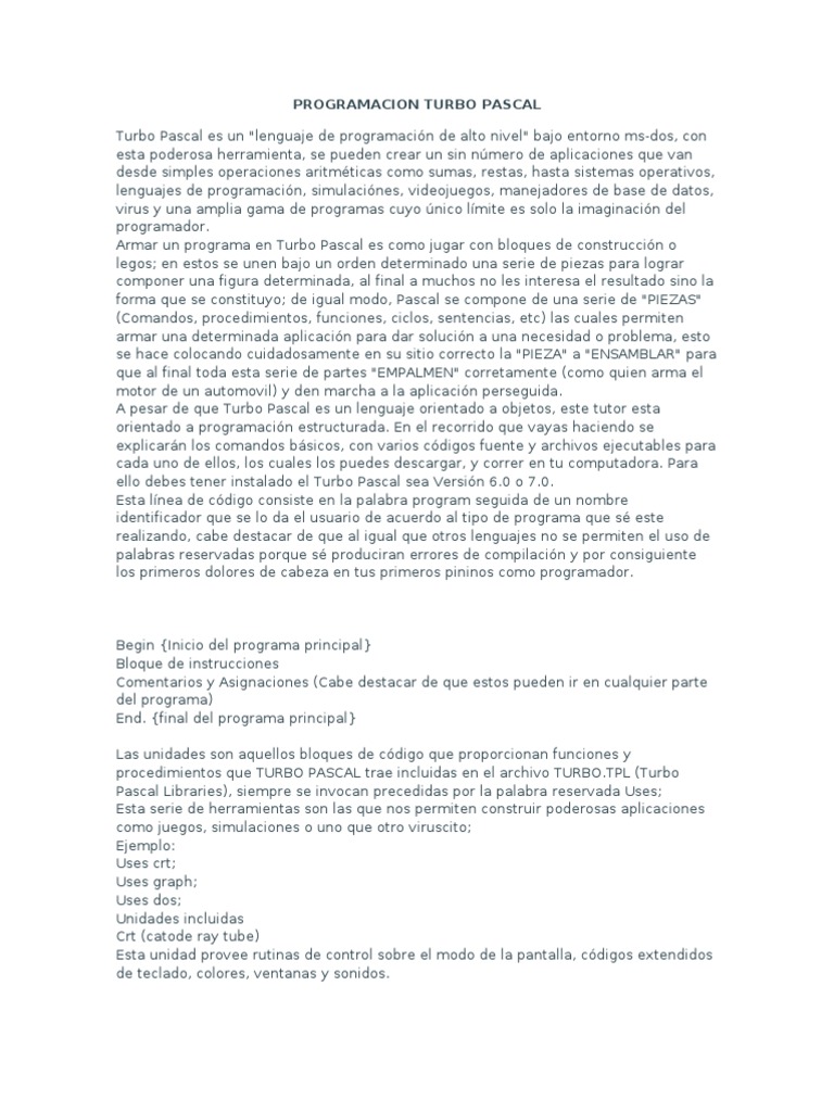 Programacion Turbo Pascal | PDF | Archivo de computadora | Programa de computadora