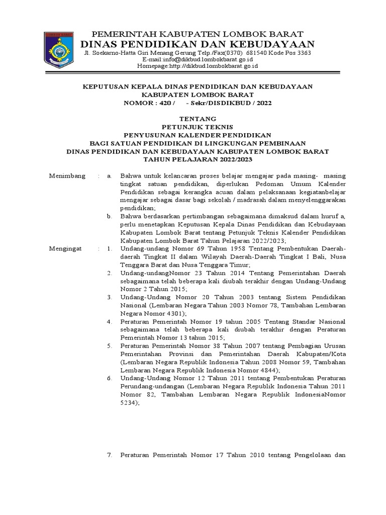 Kaldik Lobar TP 2022-2023 Revisi Ok | PDF | Pengelolaan Keuangan & Uang | Ilmu Sosial