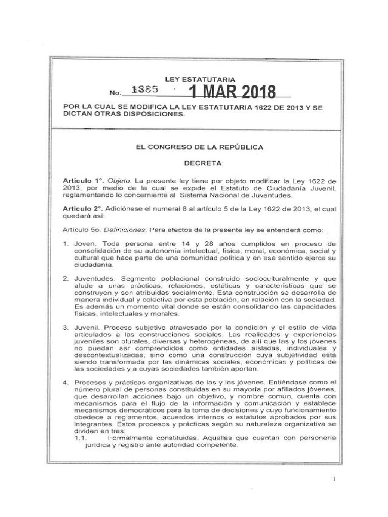 LEY 1885 DEL 01 DE MARZO DE 2018 | PDF