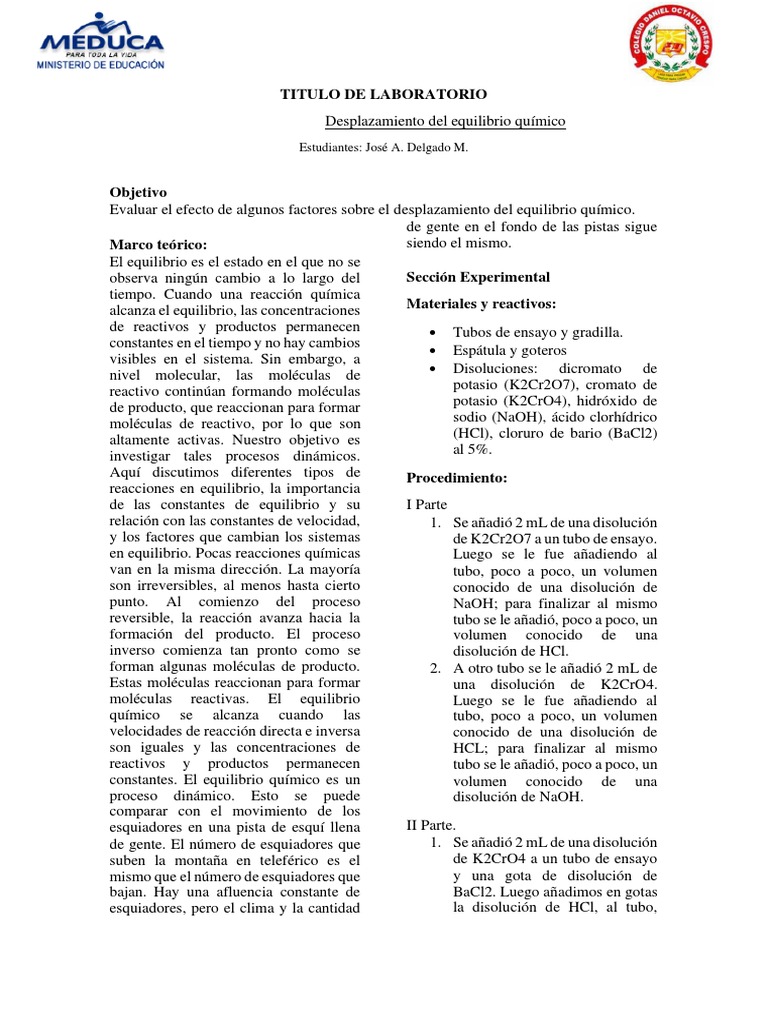 Informe de Laboratorio Química | PDF | Ácido clorhídrico | Equilibrio químico