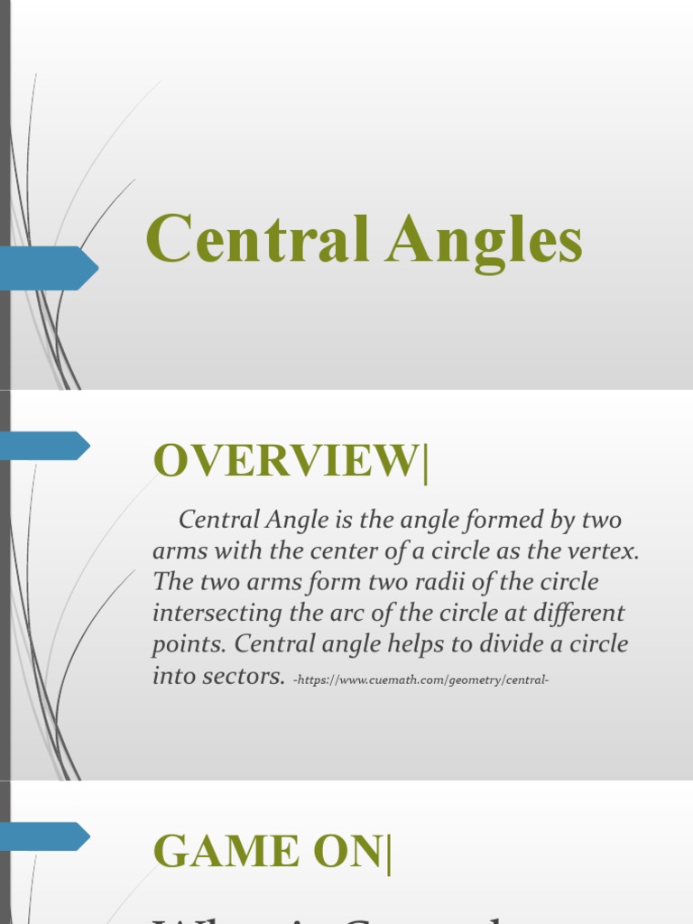 Central Angles | PDF | Angle | Circle