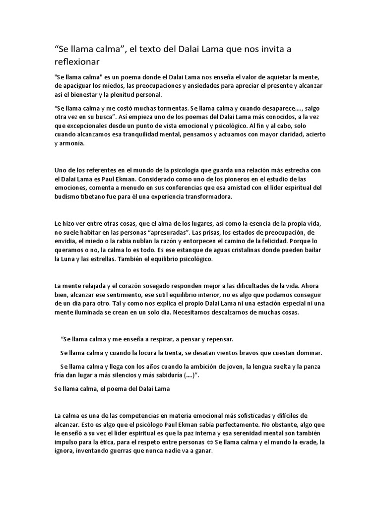 Se Llama Calma | Descargar gratis PDF | Mente | Las emociones