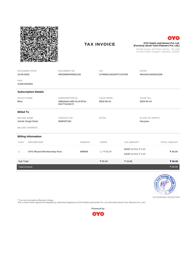 Customer Invoice - Oyo Wizard India - 2022 09 15 154650579 | PDF ...