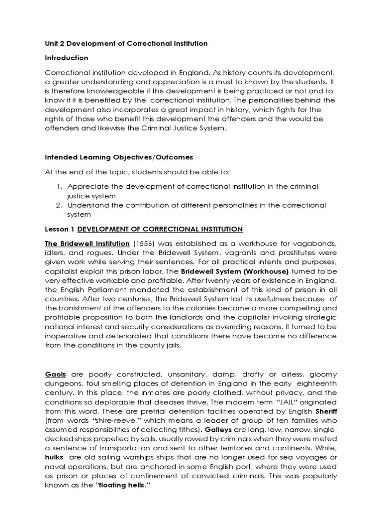 Unit 2 Development of Correctional Institution | PDF | Prison ...