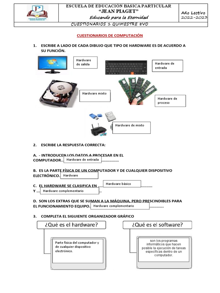 Cuestionarios de Computación Octavo | PDF | Hardware de la computadora | Informática