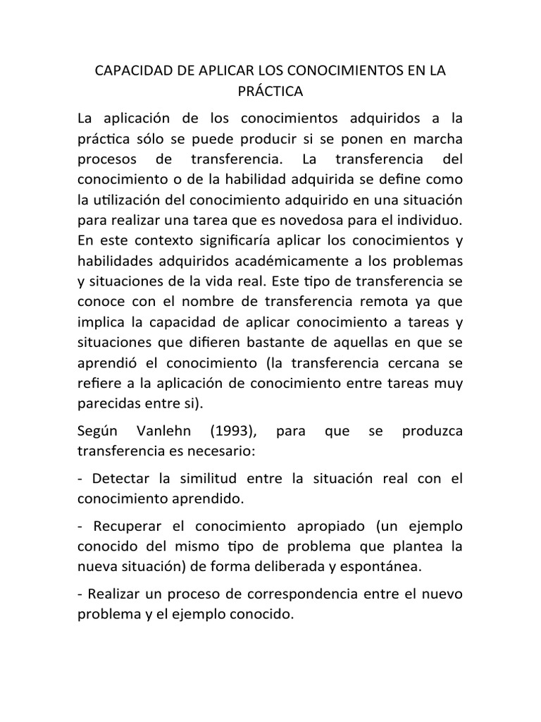Capacidad de Aplicar Los Conocimientos en La Práctica | PDF | Ciencia y ...