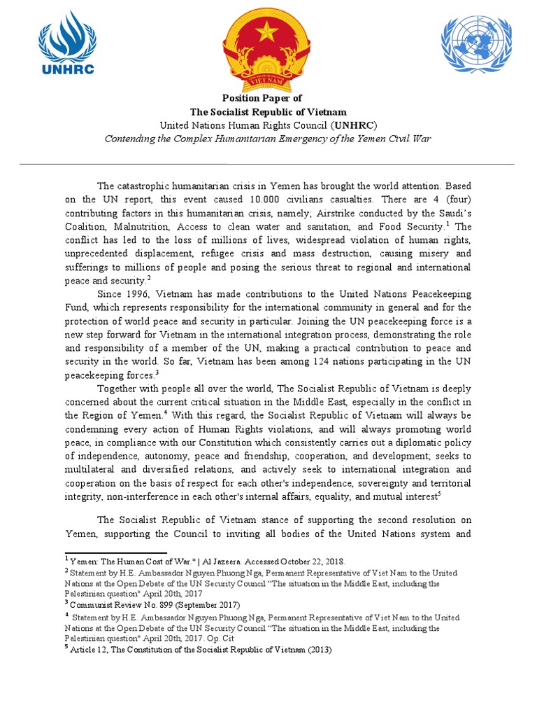 Position Paper Vietnam | PDF | United Nations | International Relations
