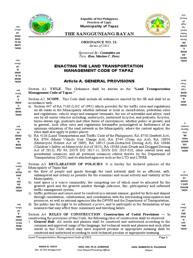 Ord. No. 21-3x s 2021 Land Transpo Mgnt Code | PDF | Traffic | Street