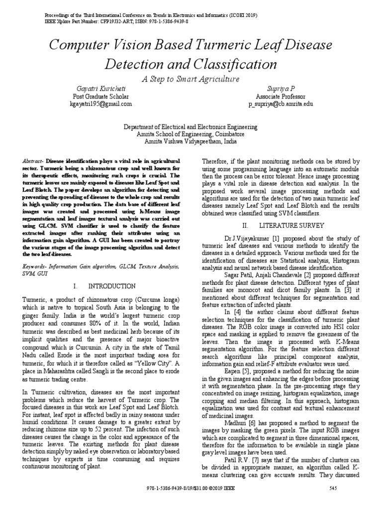 Computer Vision Based Turmeric Leaf Disease Detection and ...