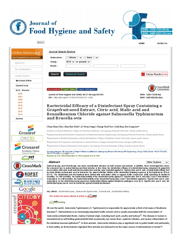 Journal of Food Hygiene and Safety | PDF | Disinfectant | Salmonella